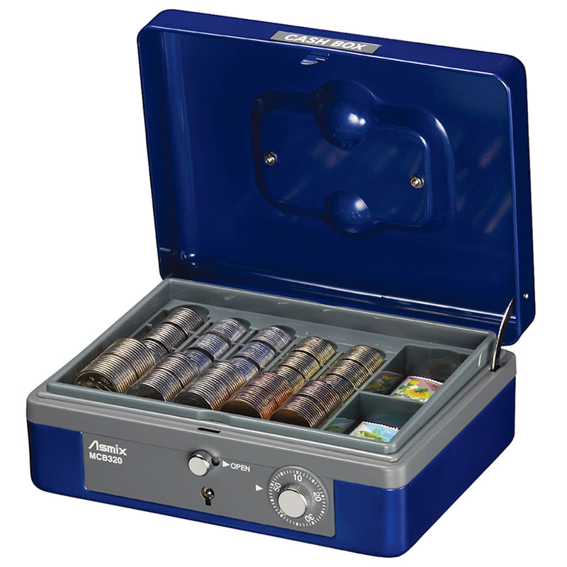 Asmix アスミックス 手提げ金庫【M】＜ダイヤル錠＞(硬貨/小物一体型トレー) MCB320 - 金庫通販の金庫屋